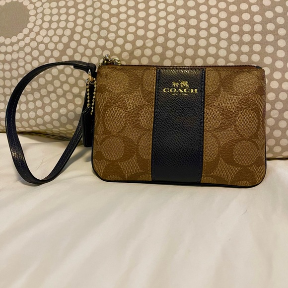 Coach | Bags | Coach Mini Wristlet Wallet Bag Brown And Blue | Poshmark